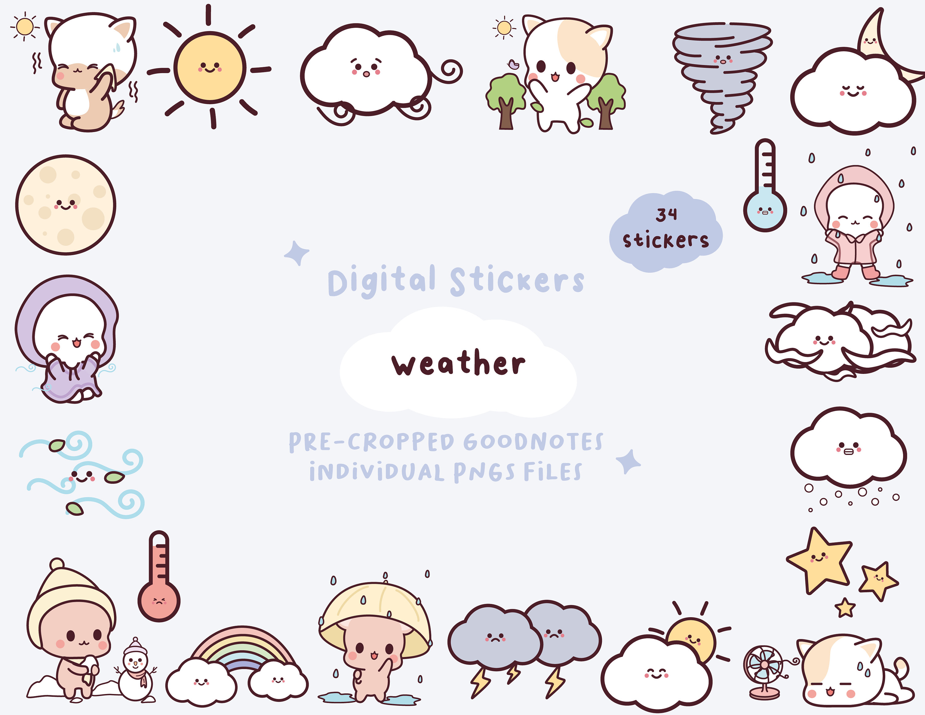 Kawaii Weather Digital Stickers | Climate Digital Stickers | Kawaii ...