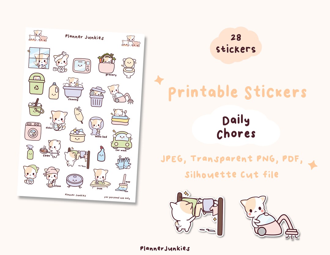Kawaii Daily Chores Printable Stickers | House Chores Printable Planner ...