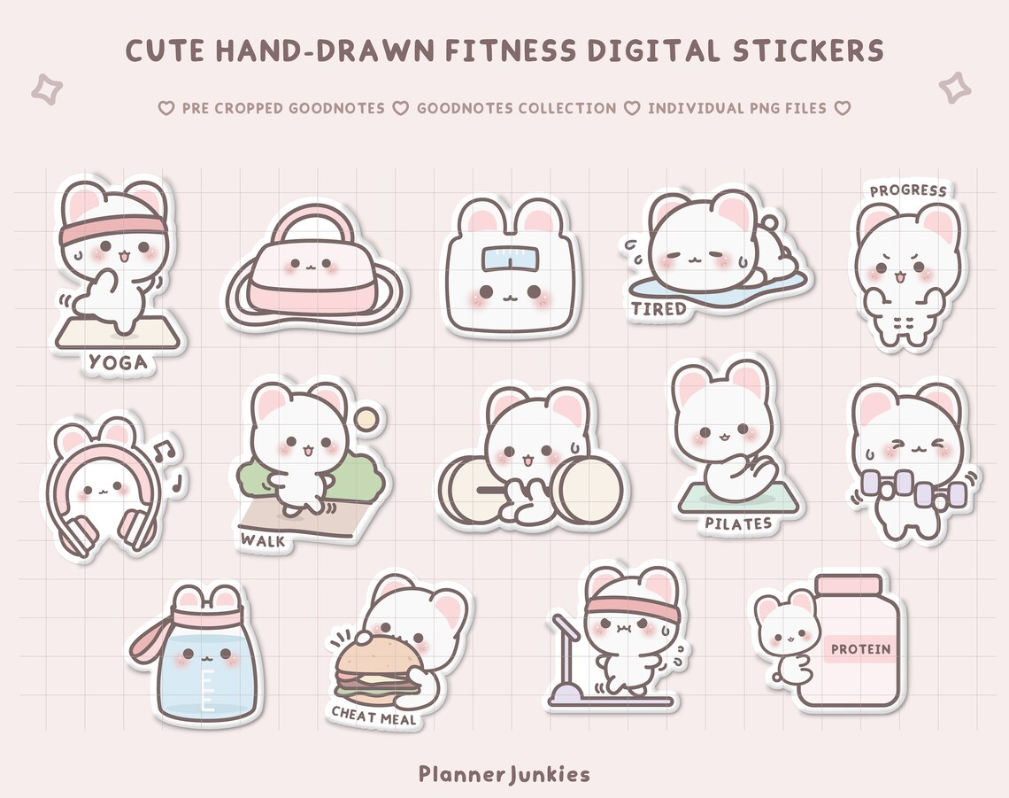 Cute Fitness Digital Planner Stickers Cute Workkout Goodnotes Stickers ...