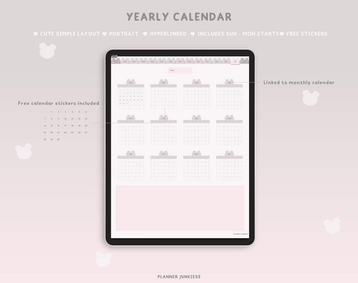 Cute Daily Digital Planner| Digital Undated Planner| Cute Portrait ...