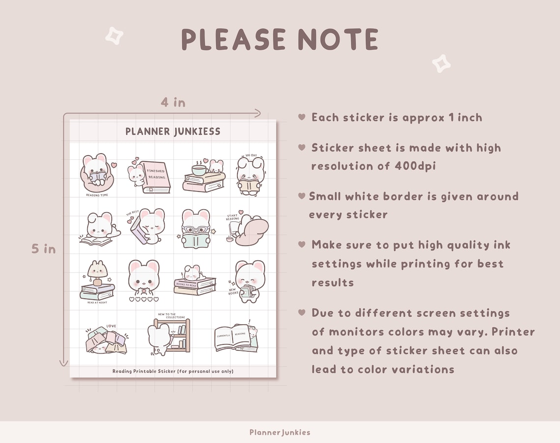 Cute Reading Printable Stickers Cute Book Nerd Printable Stickers Bunny ...