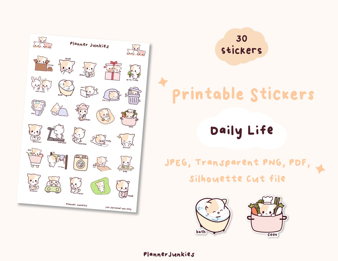 Kawaii Daily Life Printable Planner Stickers | Everyday Printable ...