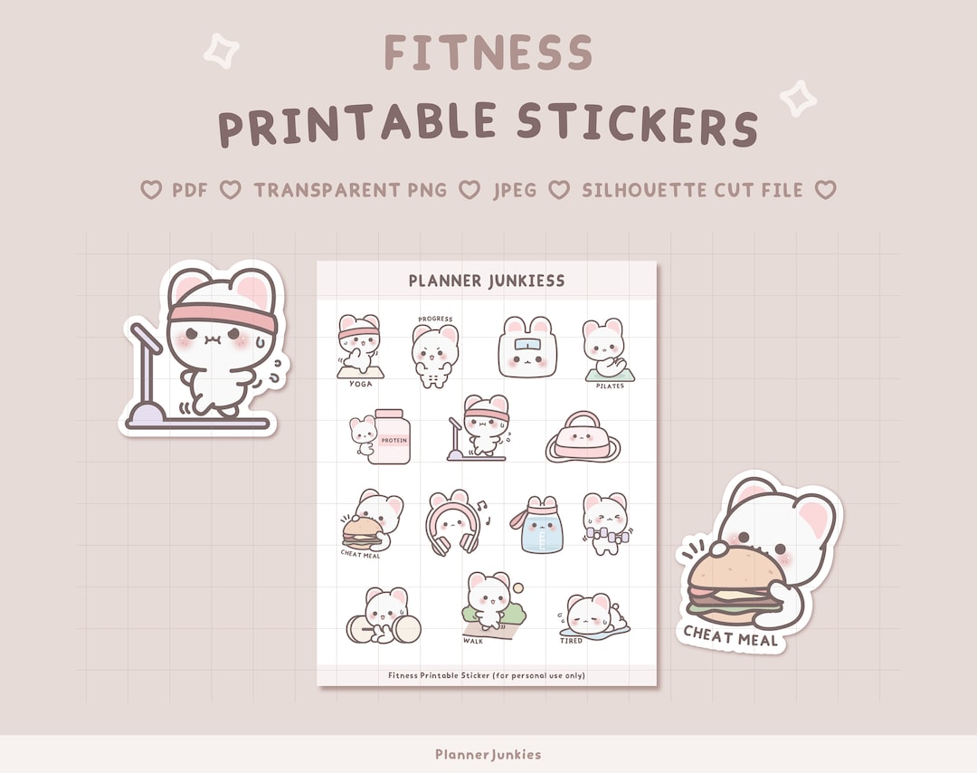 Cute Fitness Printable Stickers | Cute Workout Printable Stickers ...