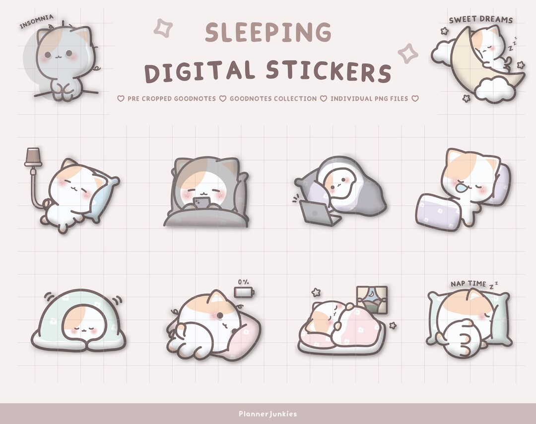 Cute Sleeping Digital Planner Stickers | Kawaii Digital Stickers | Cute ...