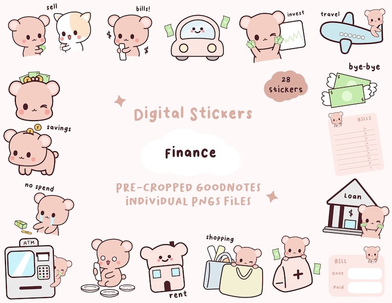 Kawaii Finance Digital Stickers Expense Income Payday - Etsy