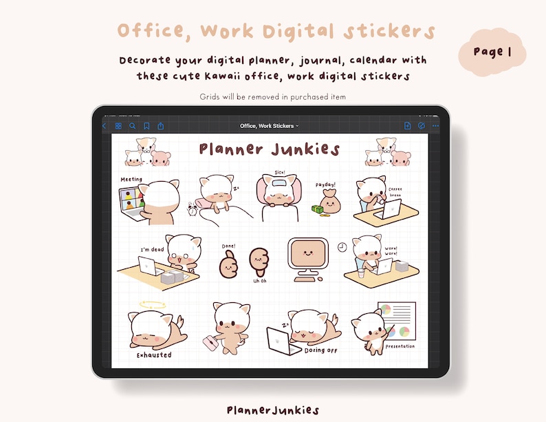 Kawaii Office Digital Stickers Work Digital Planner Stickers - Etsy