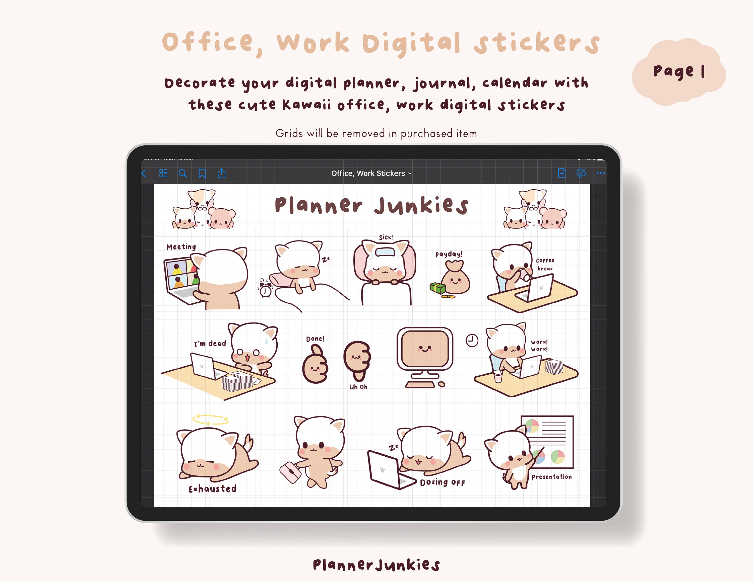 Kawaii Office Digital Stickers Work Digital Planner Stickers - Etsy ...