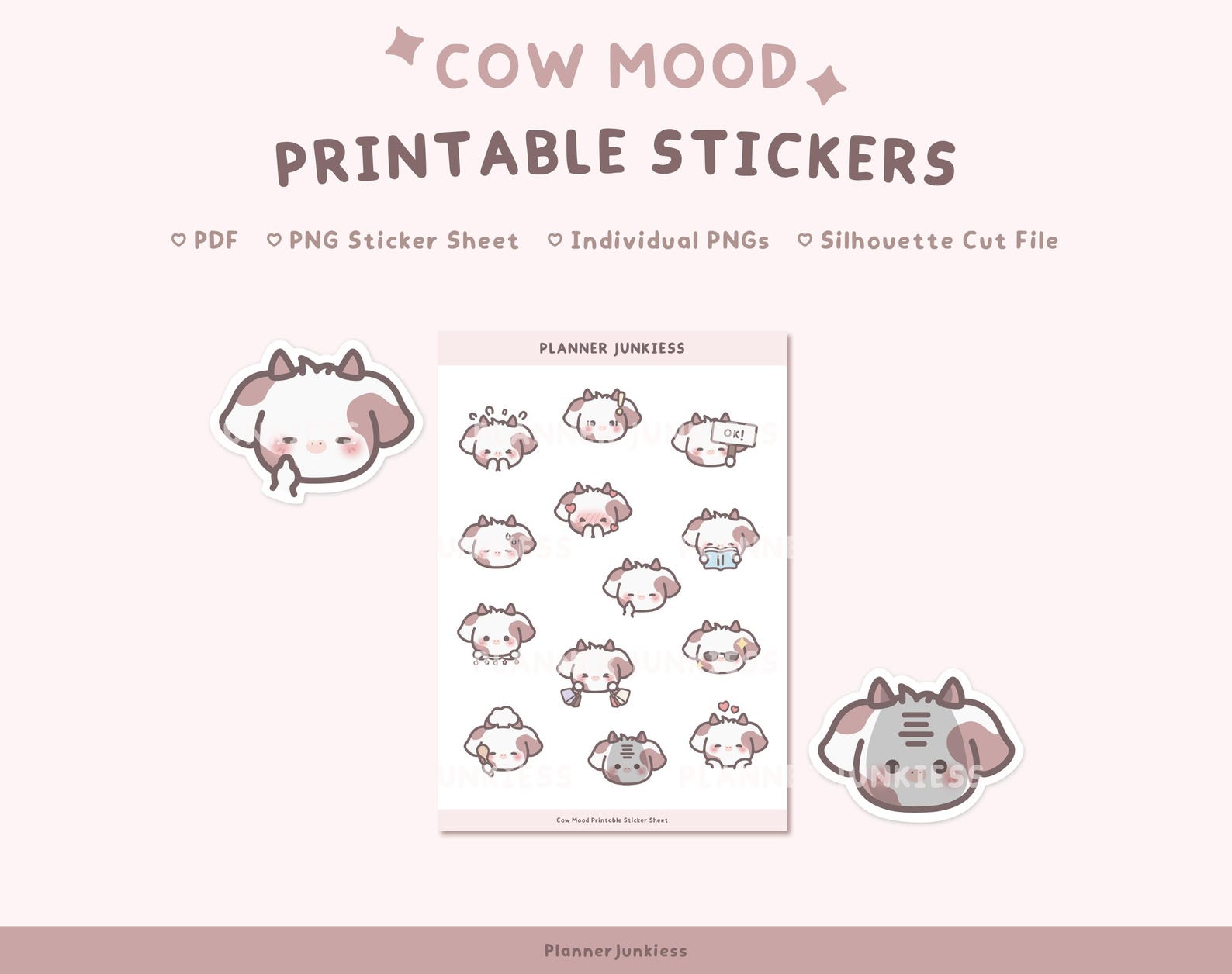 Cute Cow Mood Printable Stickers | Cute Cow Emotes Printable Stickers ...