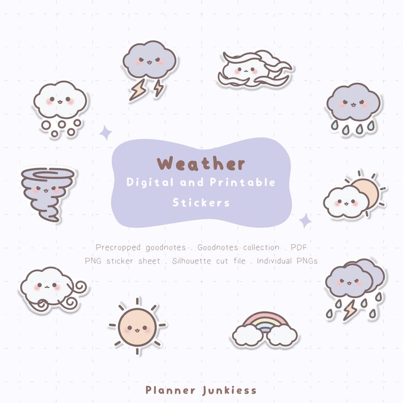 Cute Weather Digital Planner Stickers | Cute Weather Printable Stickers ...