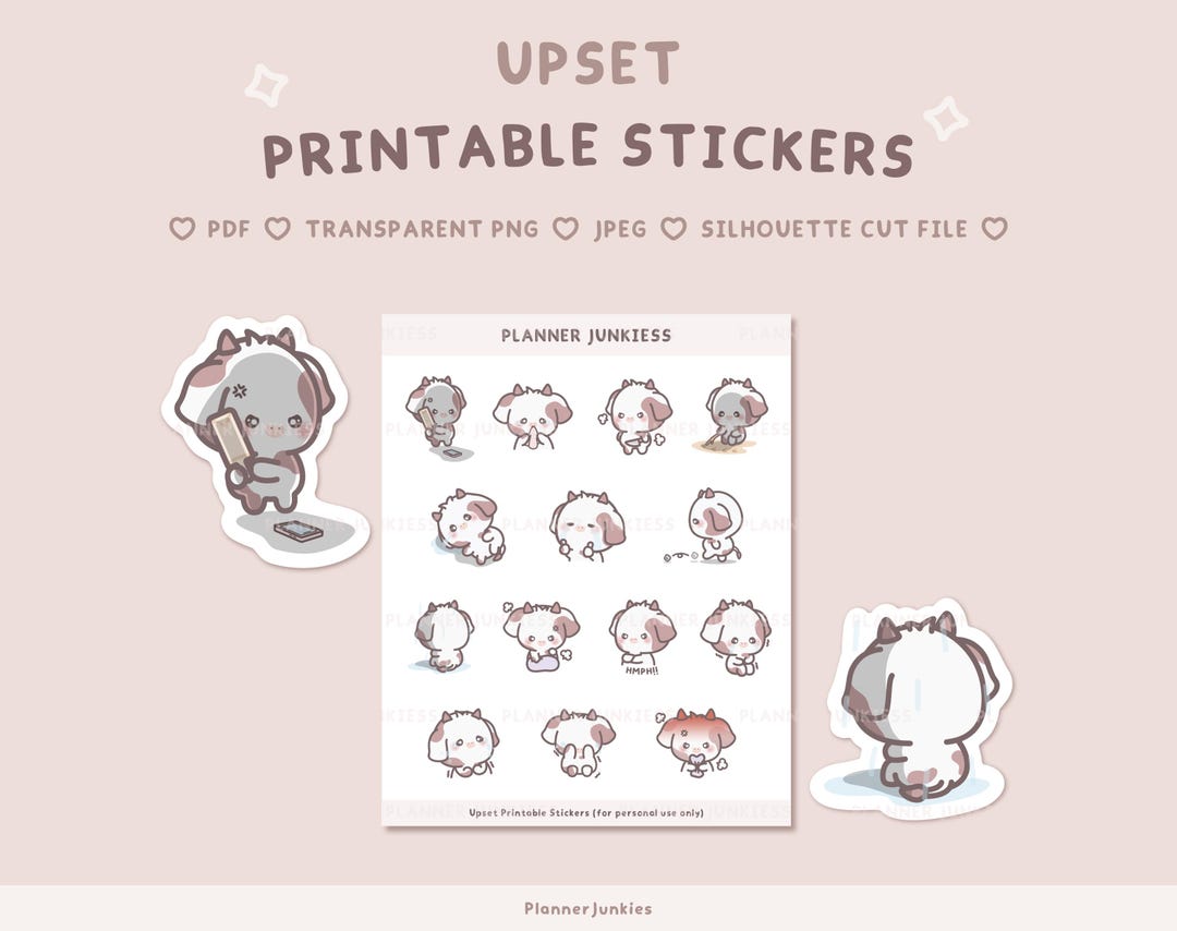 Cute Upset Printable Stickers | Cute Bad Mood Printable Stickers | Sad ...