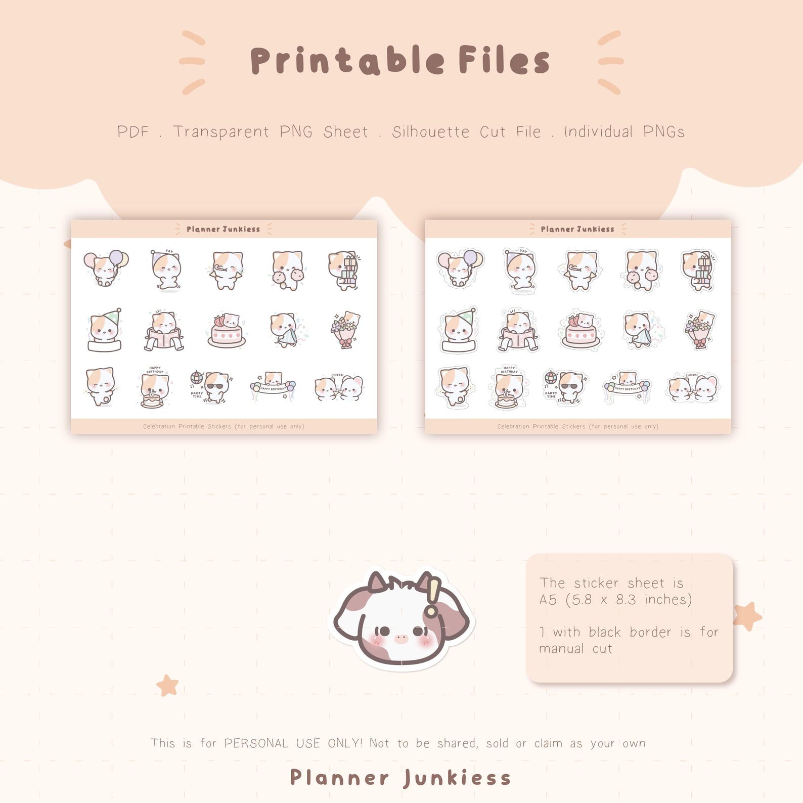 Cute Cow Mood Digital Planner Stickers | Cow Emotes Printable Stickers ...