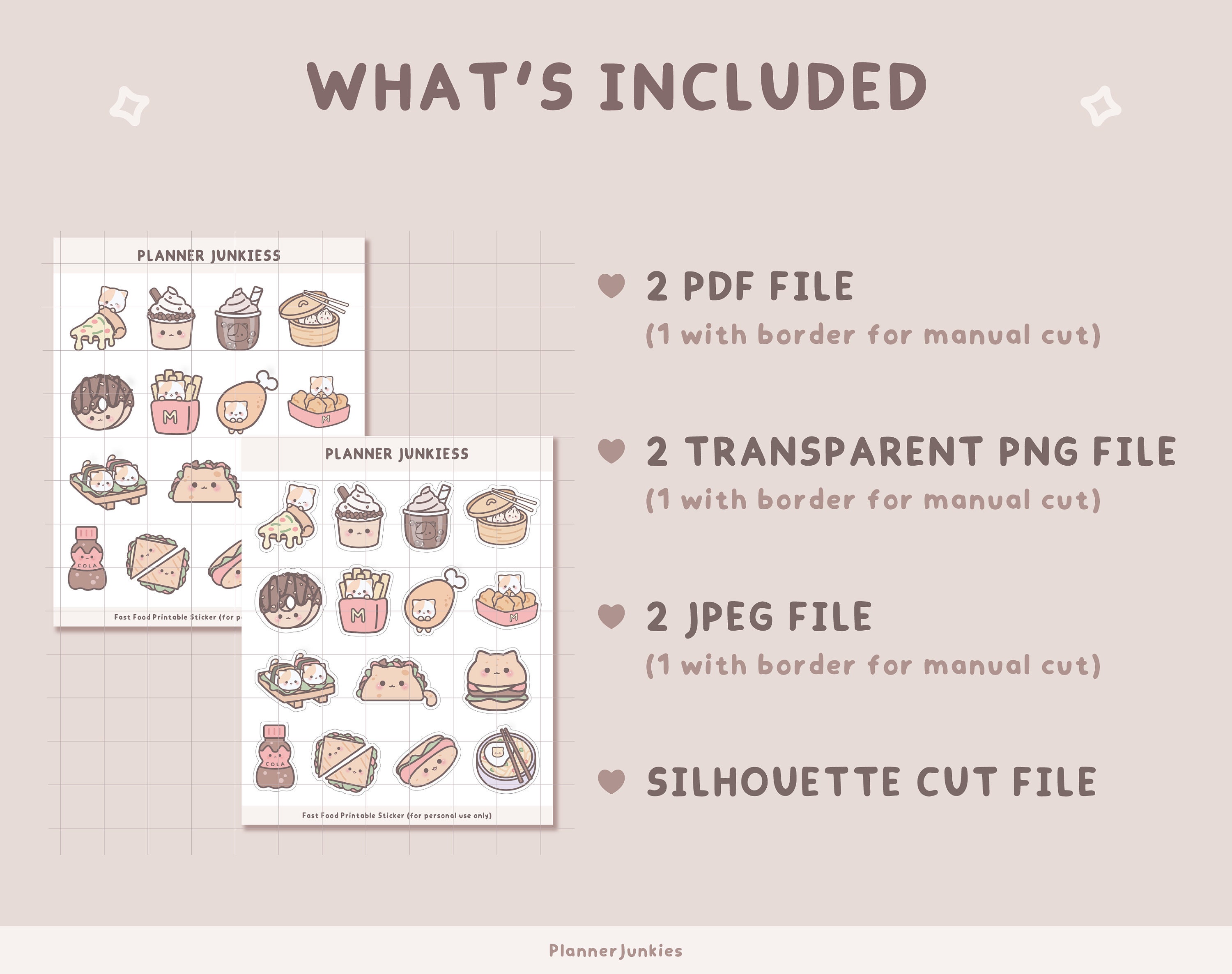 Cute Fast Food Printable Planner Stickers Kawaii Printable Stickers ...