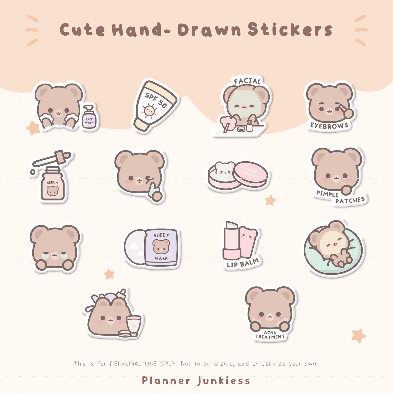 Cute Skin Care Digital Planner Stickers | Skin Care Printable Stickers ...