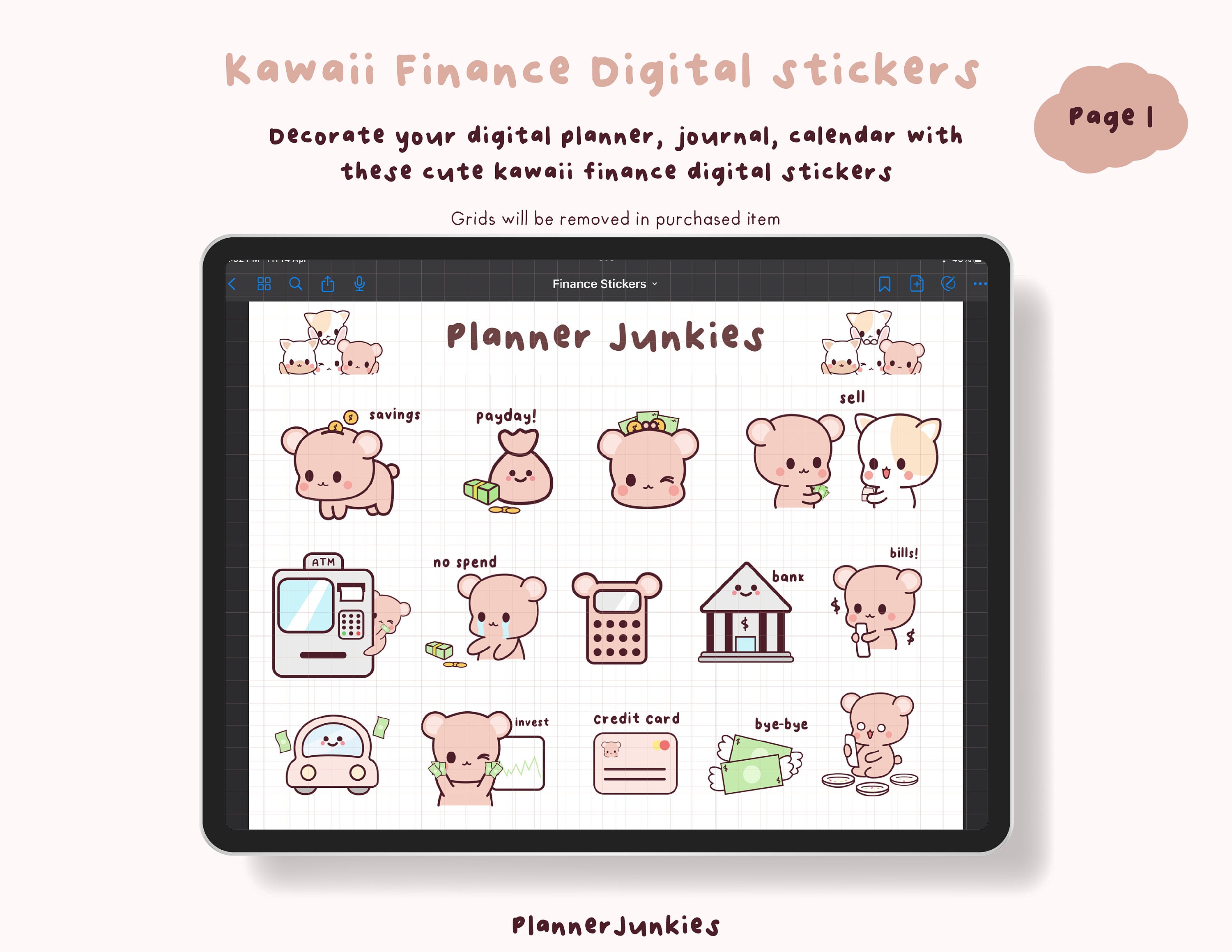 Kawaii Finance Digital Stickers Expense Income Payday - Etsy