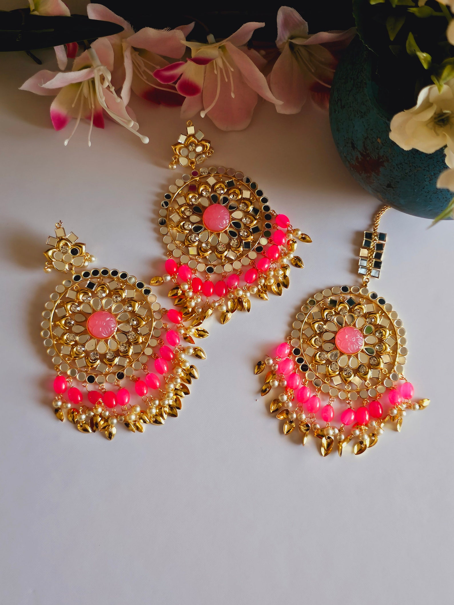 Antique Mirror Gold Plated Tikka Set - Etsy