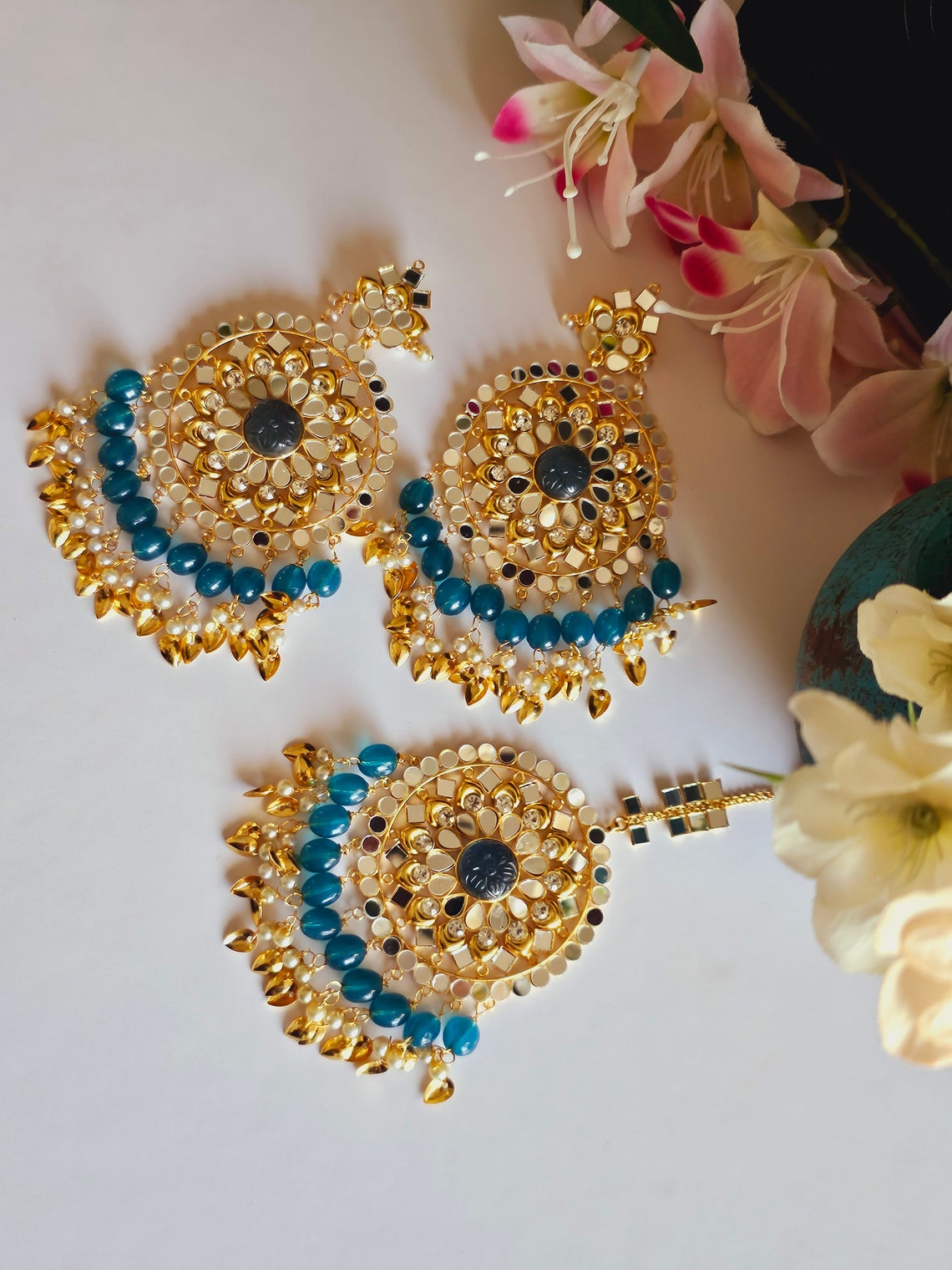 Antique Mirror Gold Plated Tikka Set - Etsy