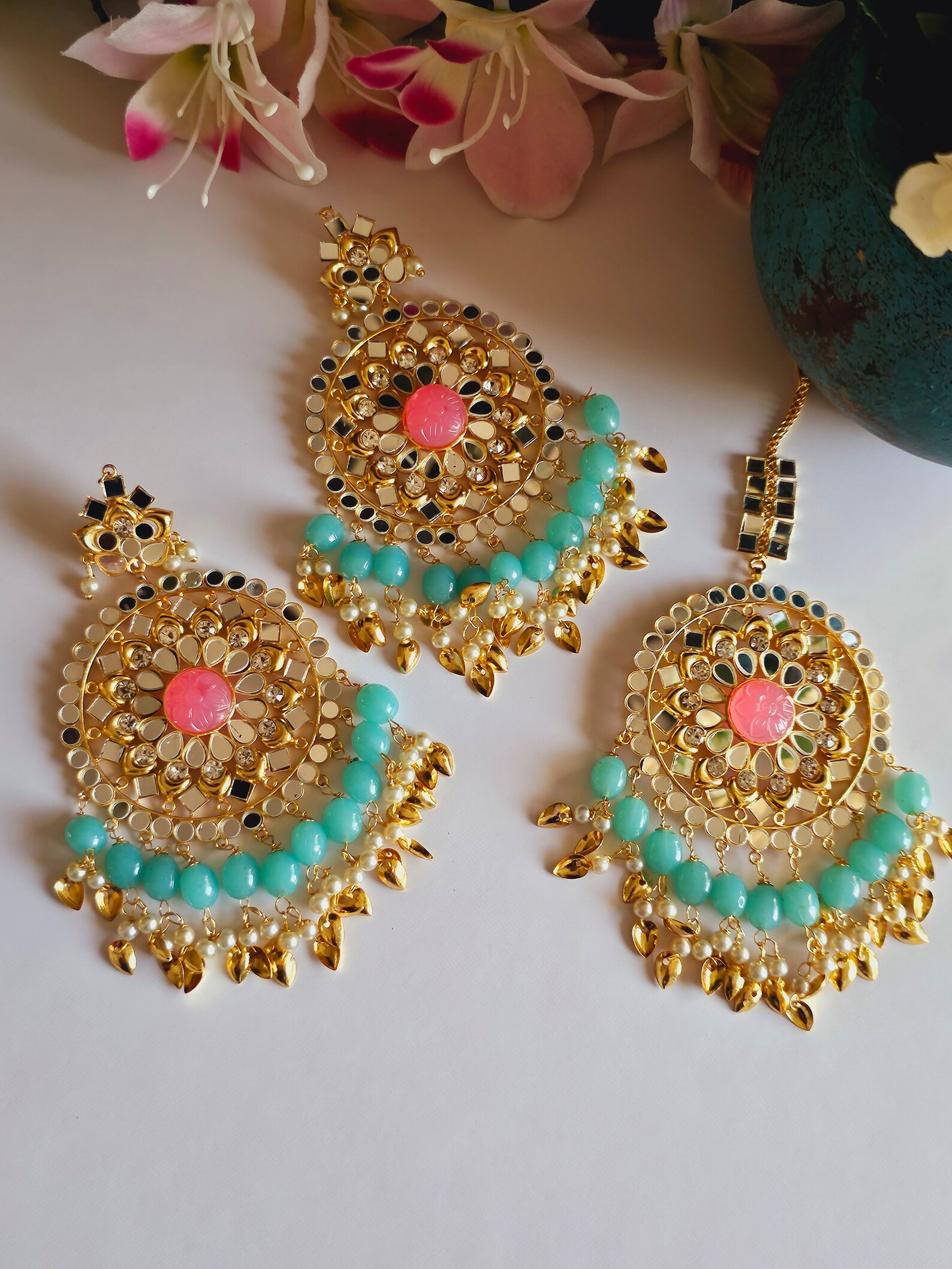 Antique Mirror Gold Plated Tikka Set - Etsy