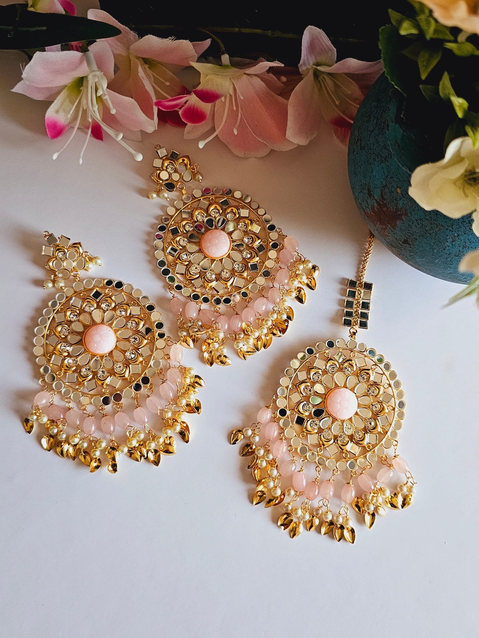 Antique Mirror Gold Plated Tikka Set - Etsy