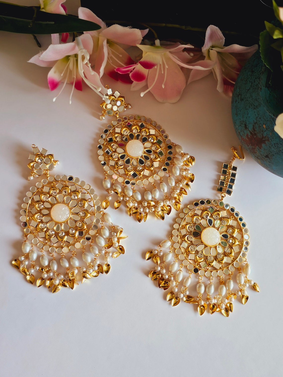 Antique Mirror Gold Plated Tikka Set - Etsy