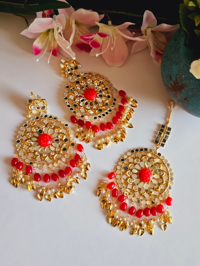 Antique Mirror Gold Plated Tikka Set - Etsy