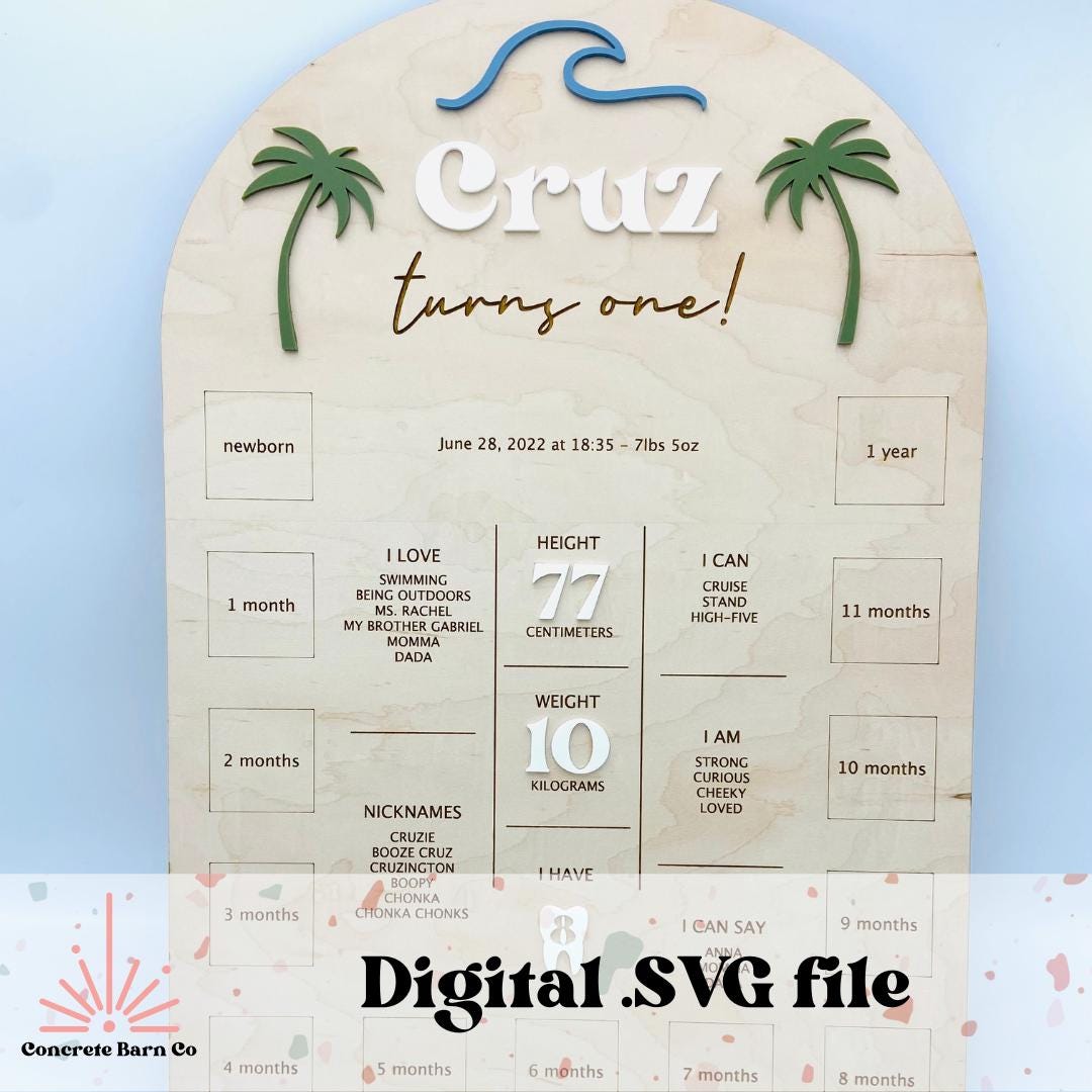 Surf First Year Stat & Photo Board SVG Digital File - Photo Prop ...