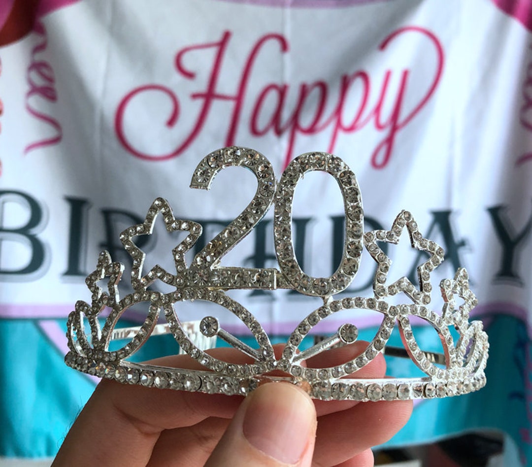 Silver 20th Star Birthday Crystal Tiara Crown, 20th Birthday ...