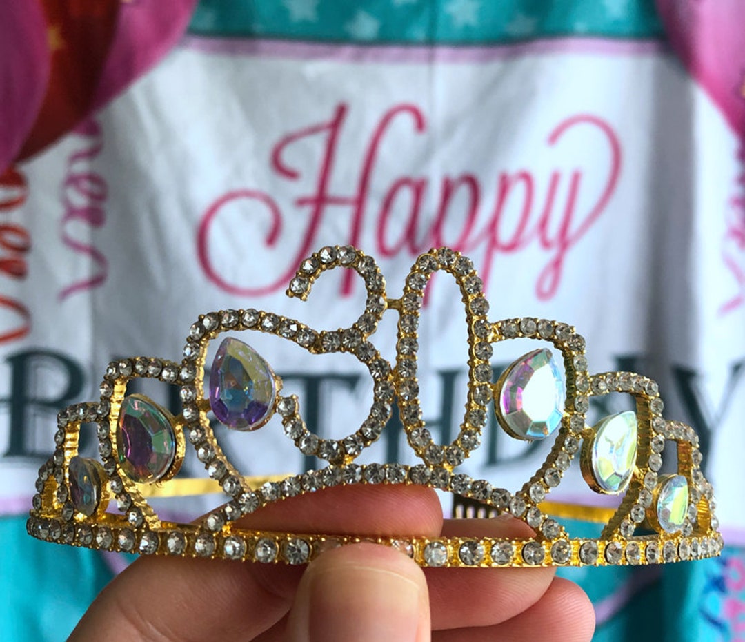 Gold 30th Lotus Birthday Crystal Tiara Crown,30th Birthday Decorations ...