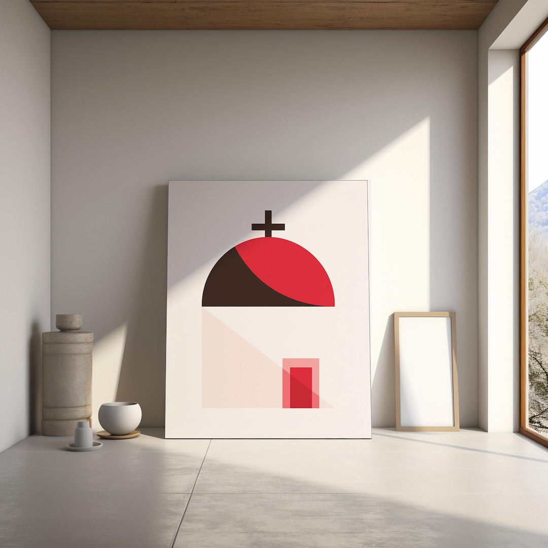 Cycladic Chapel Art Print, Minimalist Mediterranean Wall Art, Boho ...