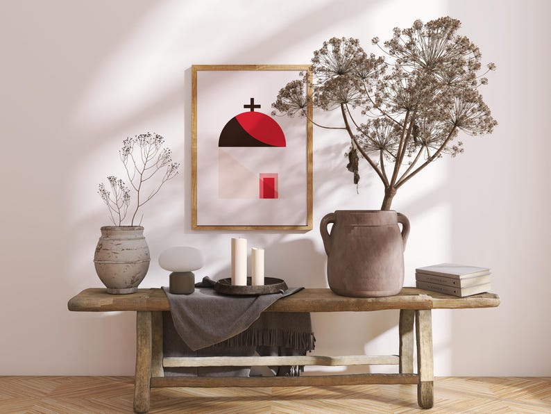 Cycladic Chapel Art Print, Minimalist Mediterranean Wall Art, Boho ...