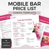 Mobile Bar Price List Template, Customizable Bar Menu, Cocktail Bar ...