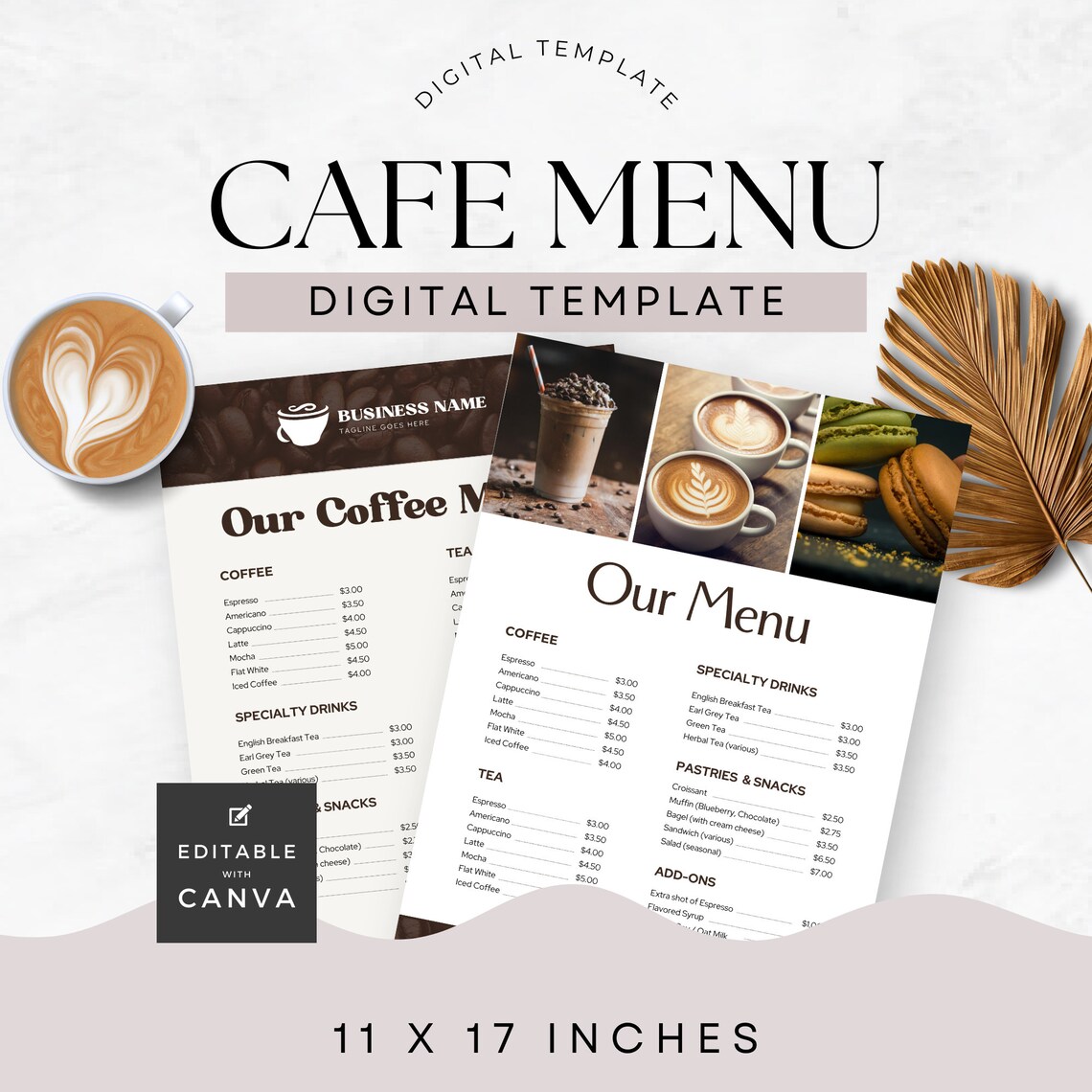 Cafe Menu Editable Template Printable Flyer for Promotion Pamphlet ...