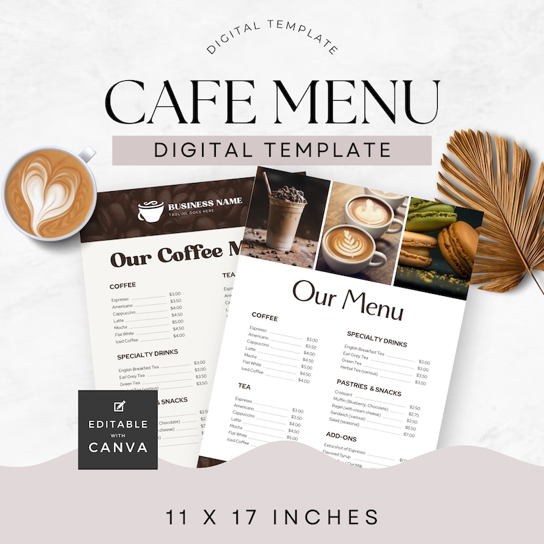 Cafe Menu Editable Template Printable Flyer for Promotion Pamphlet ...