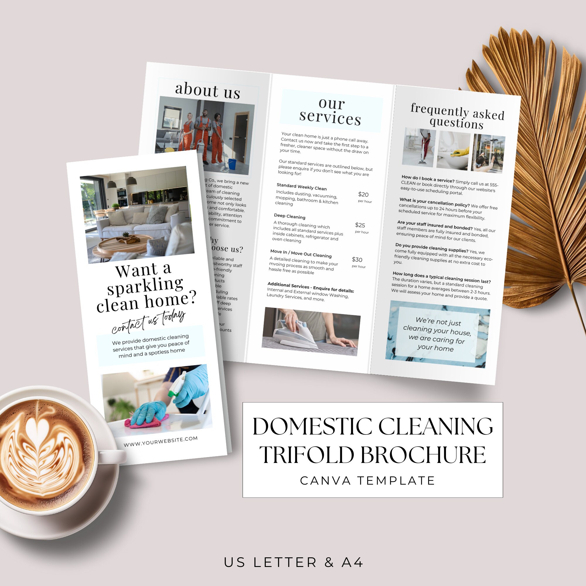 Cleaner Tri Fold Leaflet Canva Template, Domestic Cleaning Business Flyer Editable Printable ...