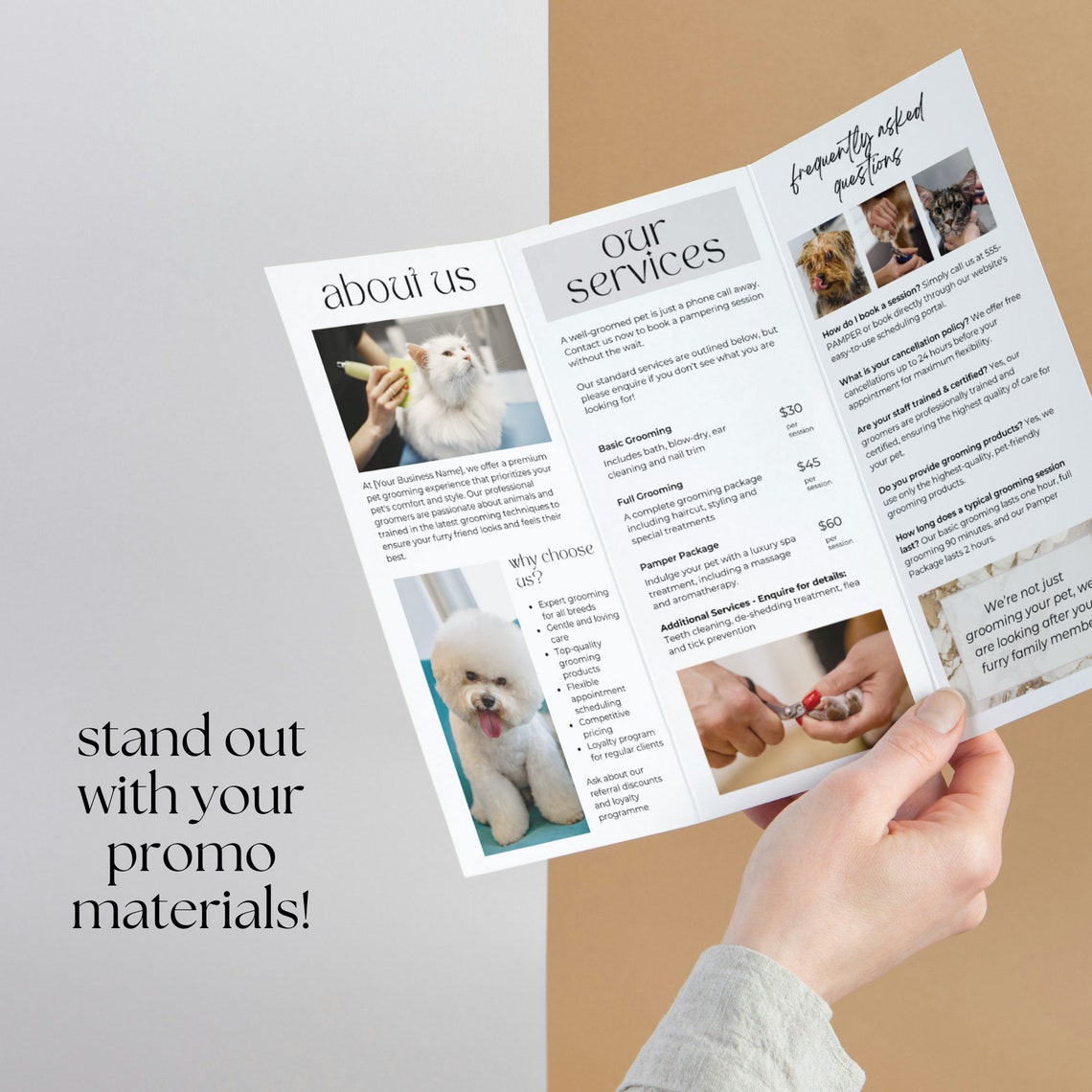 Pet Grooming Business Tri Fold Leaflet Canva Template, Flyer Editable ...