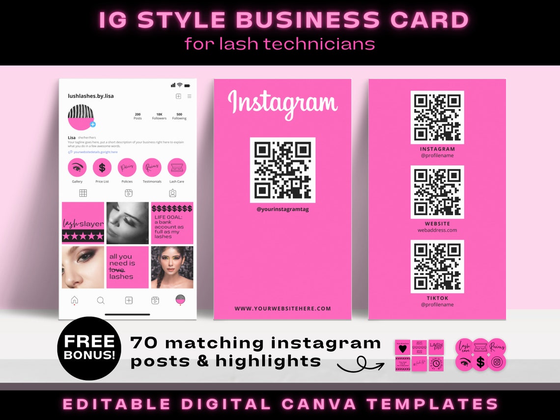 IG Business Card Lash Tech Canva Template, QR Code Instagram Style DIY ...