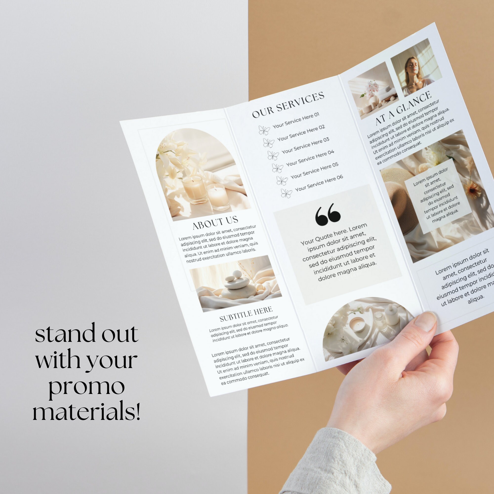 Canva Pamplet Template, Editable Trifold Brochure for Beauty Therapist ...