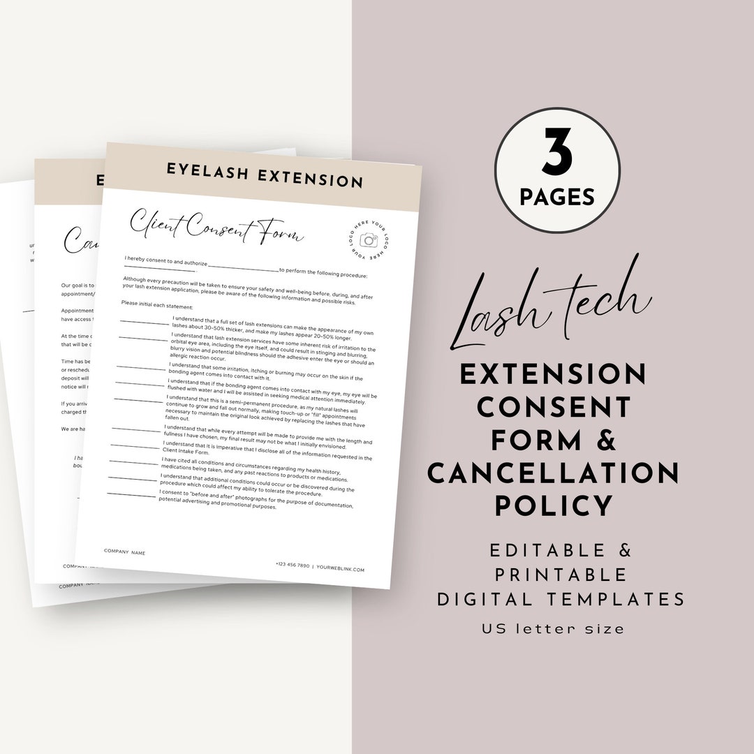 Eyelashes Consent Form Canva Template, Lash Extension Agreement, Lash ...