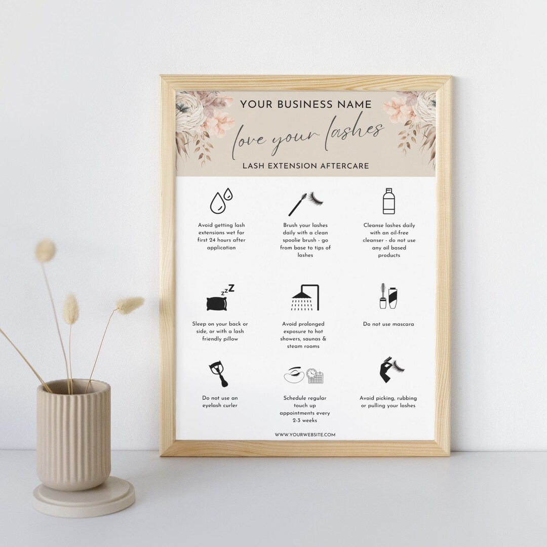 Canva Template for Lash Tech Salon, Aftercare Sign, Lash Artist ...