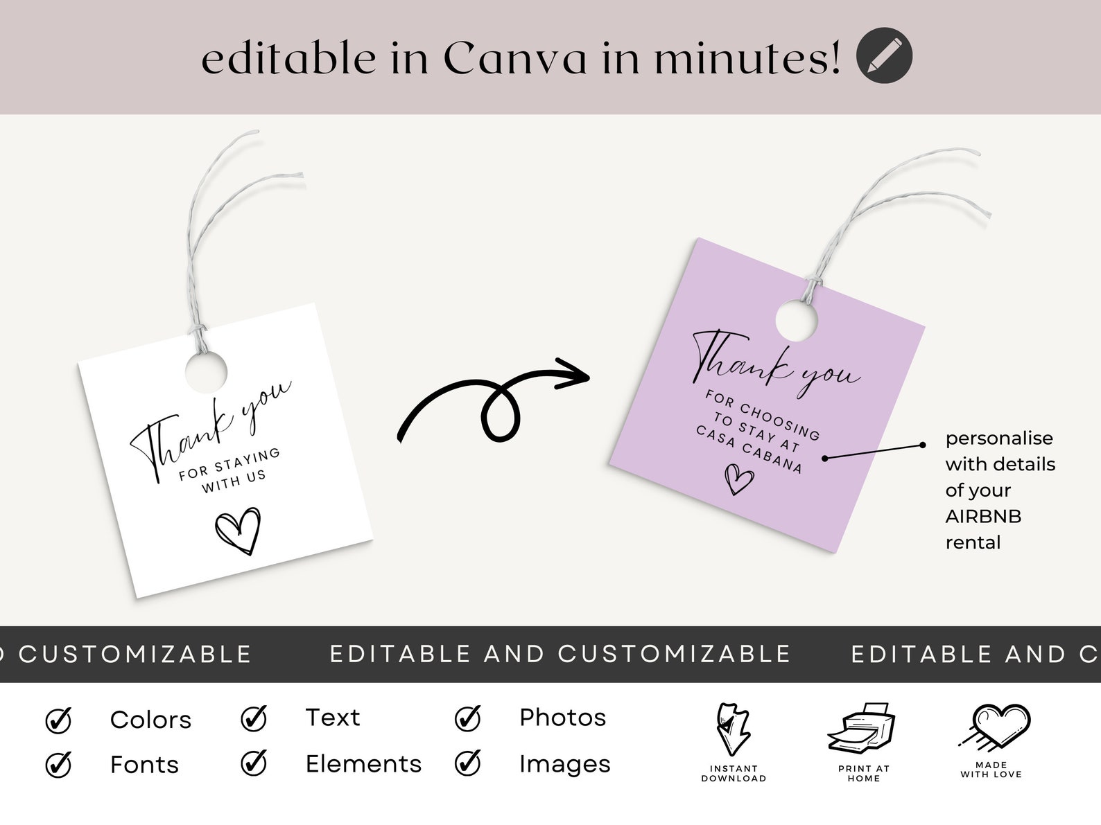 Airbnb Hospitality Gift Tag Printable Canva Template Welcome Gift Tag ...