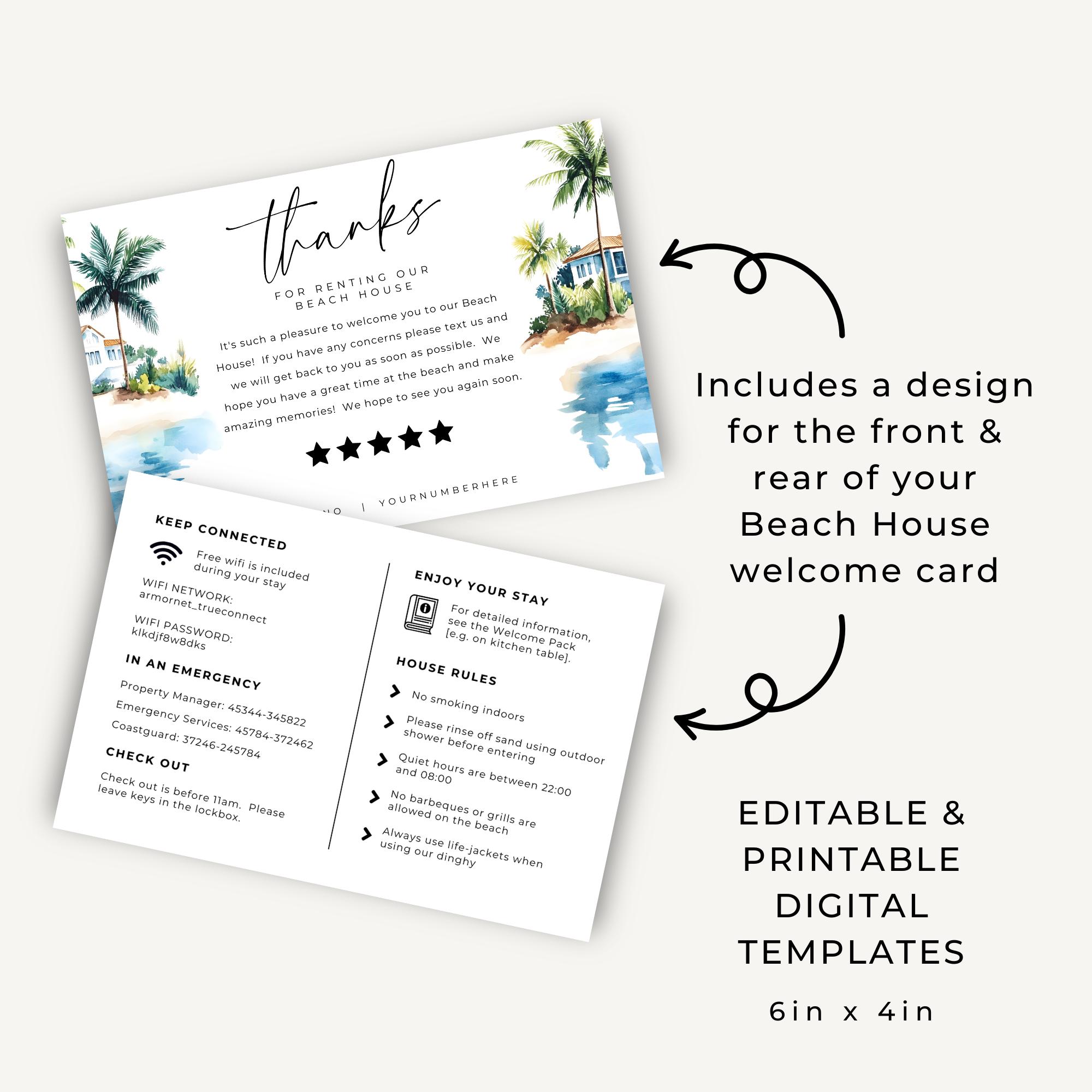 Airbnb Beach House Welcome Guest Card Coastal Vacation Rental Arrival ...