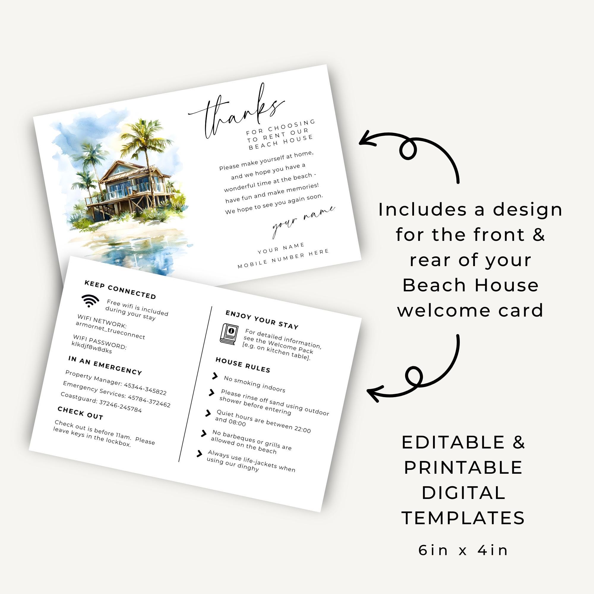 Beach House Rental Welcome Guest Card Coastal Vacation Arrival Message ...
