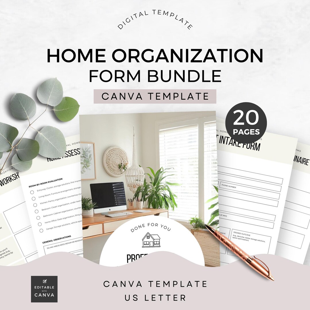 Professional Organizer Form Bundle Canva Template Home Clutter ...