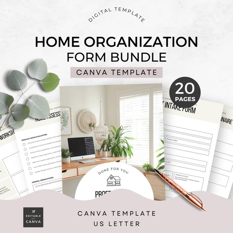 Professional Organizer Form Bundle Canva Template Home Clutter ...
