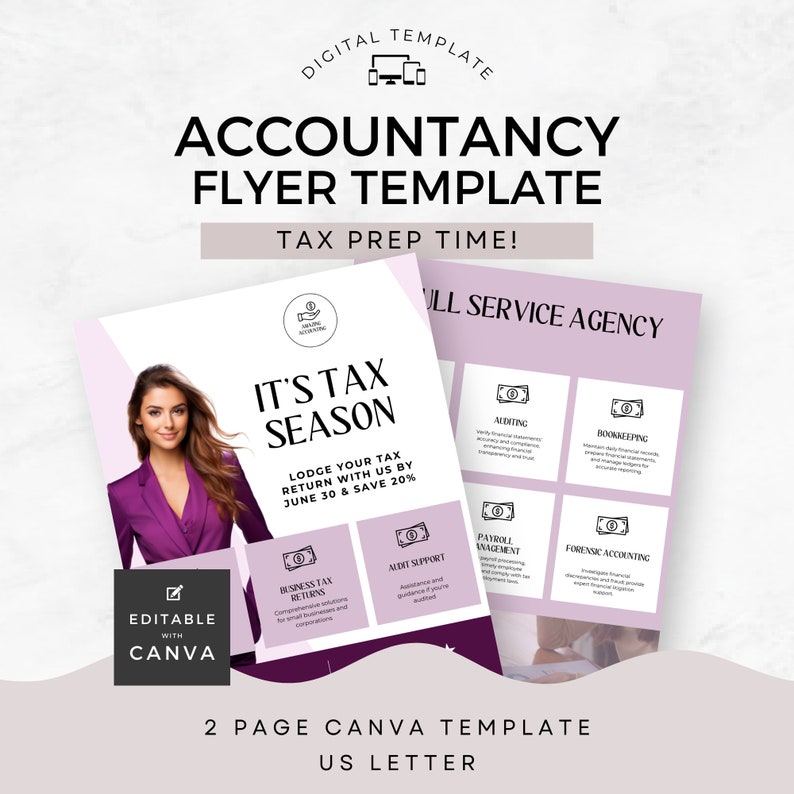 Tax Season Flyer Canva Template Tax Accountant Leaflet Financial ...
