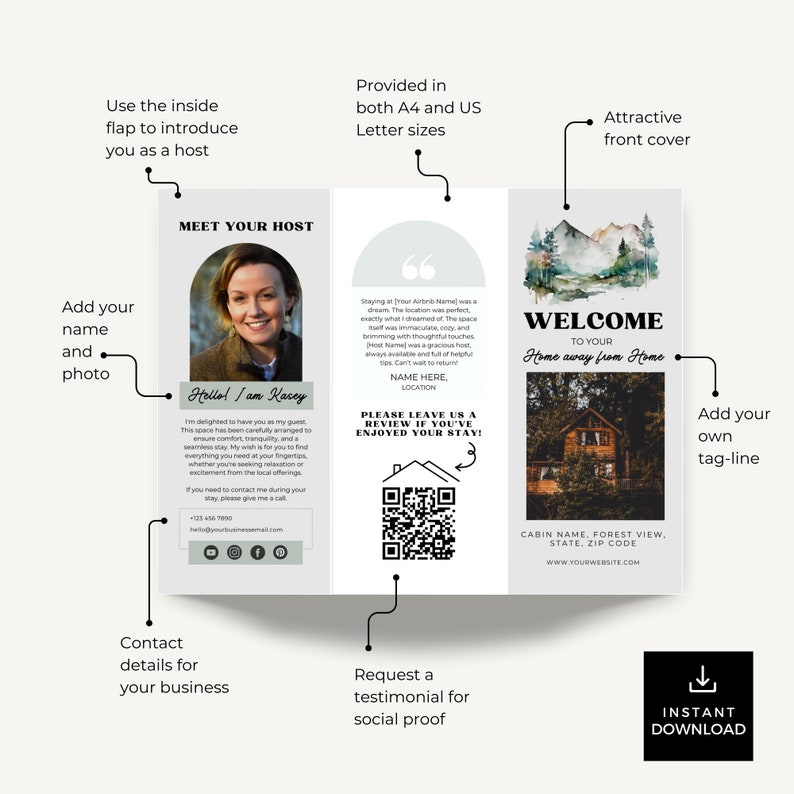 Airbnb Welcome Trifold Brochure Canva Template, Cabin Property, Double ...