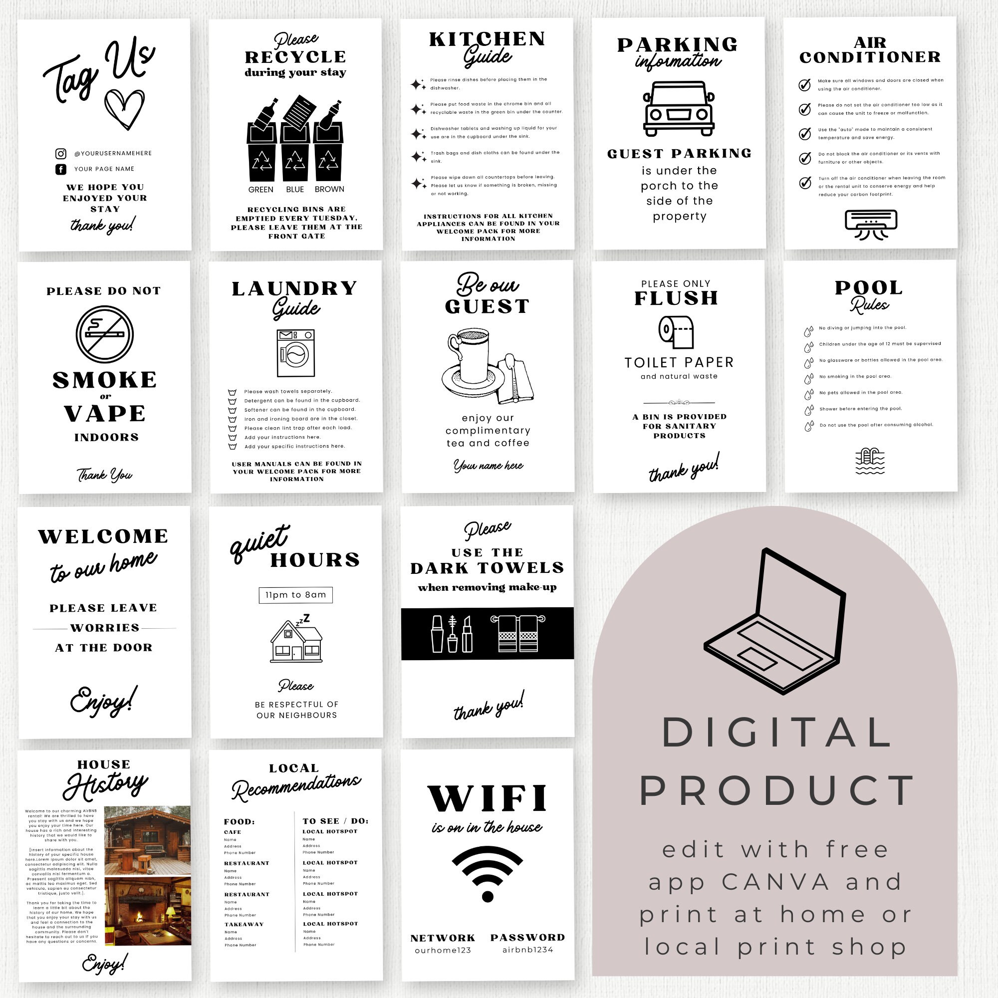 Personalize Sign for Airbnb Short Term Rental Signage Poster Bundle ...