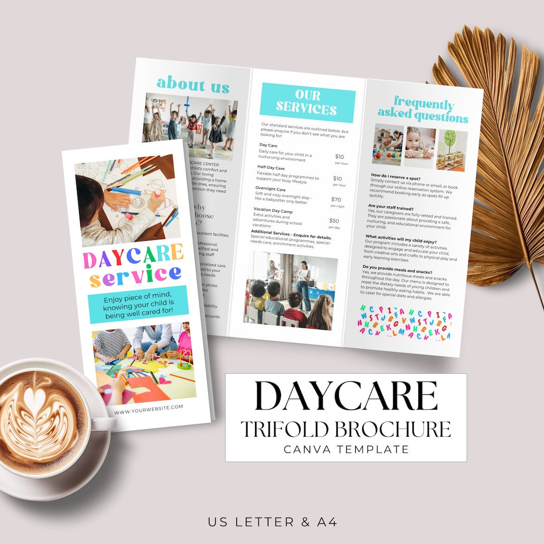 Childcare Trifold Canva Template Editable Folding Brochure Small ...