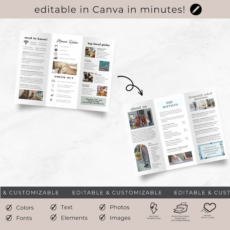 Airbnb Welcome Trifold Brochure Canva Template, Cabin Property, Double ...