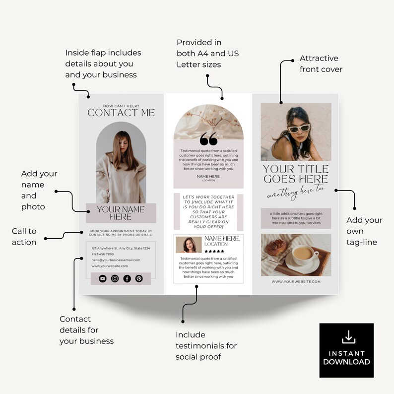 Canva Pamplet Template, Double Sided Flyer for Folding, Printable ...