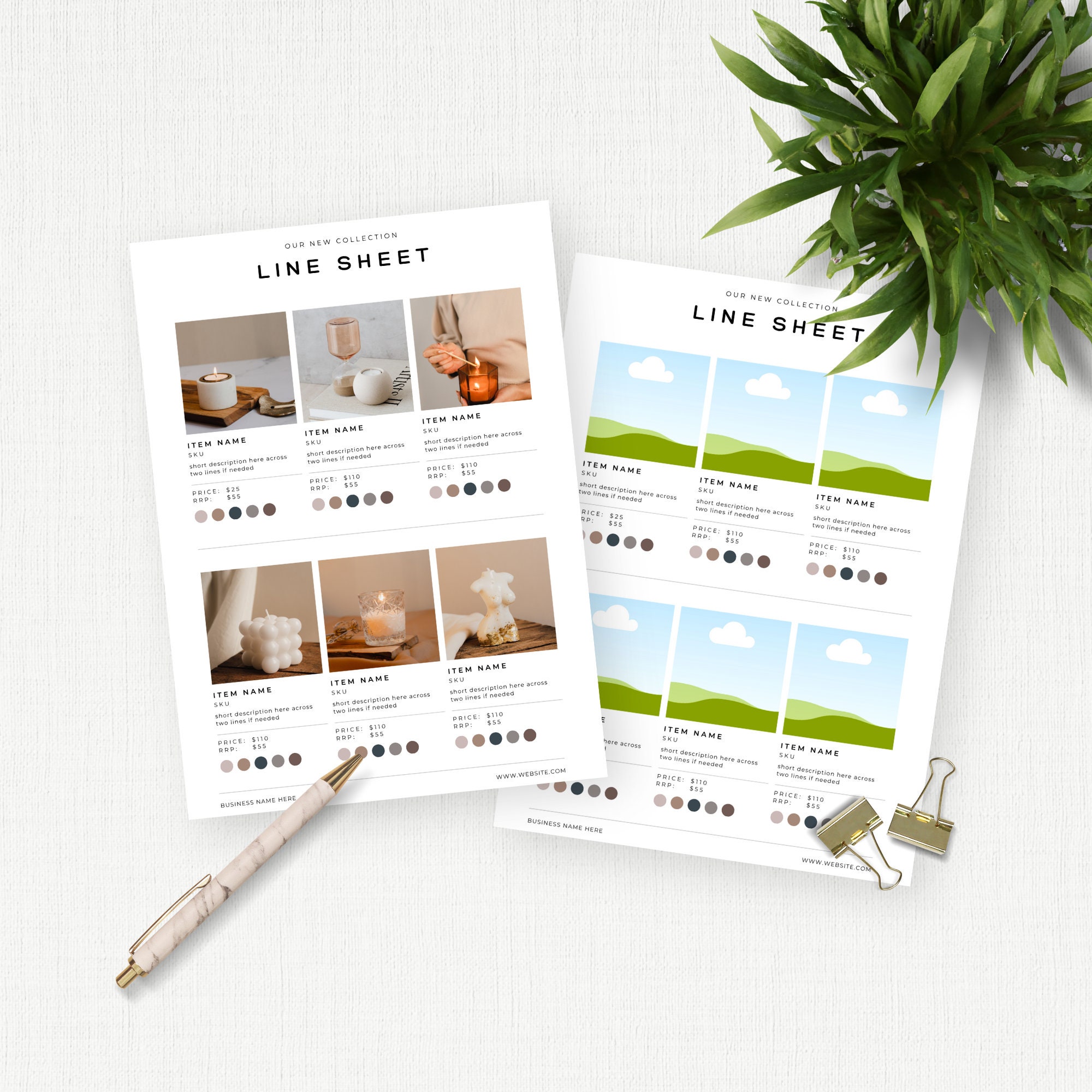 Catalog Line Sheet for Candles, Canva Template With Product Photos ...